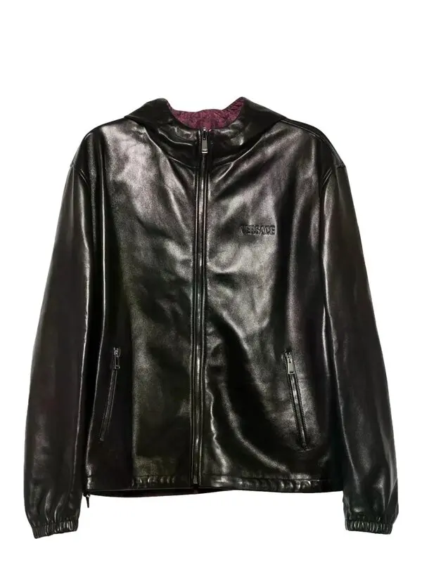 Versace Leather Hooded Jacket - Black