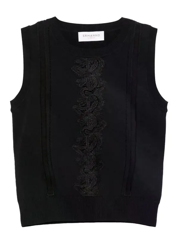 ERMANNO FIRENZE Lace Detail Top - Black