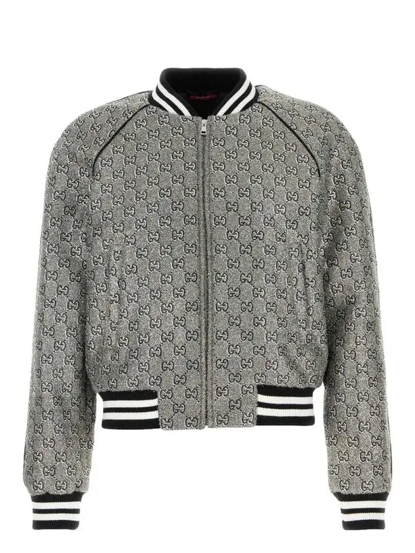 Gucci Allover Gg Logo Bomber Jacket - Silver