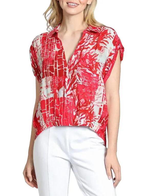 APNY Print Wrap Front High-low Cotton Top - Red Multi