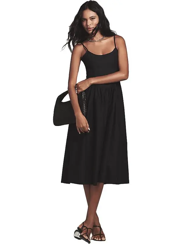 Maeve Sleeveless Square-neck Drop-waist Midi Dress - Black Onyx
