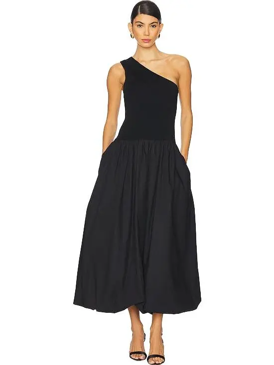 Shona Joy Aliah One Shoulder Bubble Midi Dress - Black