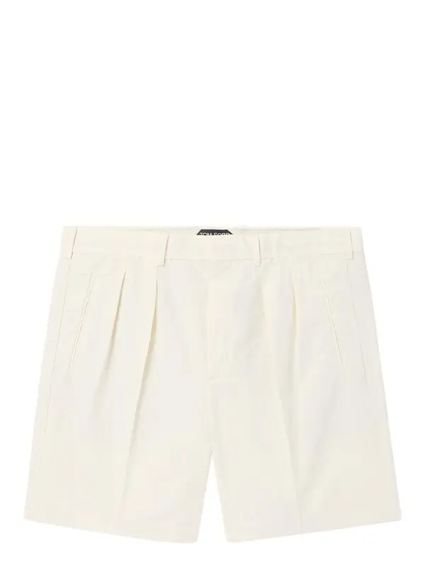 TOM FORD Straight-leg Pleated Cotton And Silk-blend Poplin Shorts - Neutrals