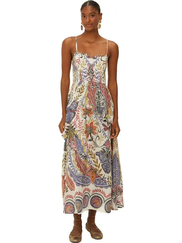 Farm Rio Boho Glam Loopy Trim Maxi Dress - Boho Glam Off-white