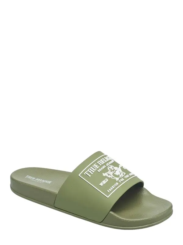 True Religion Kendrick Logo Slide - Olive