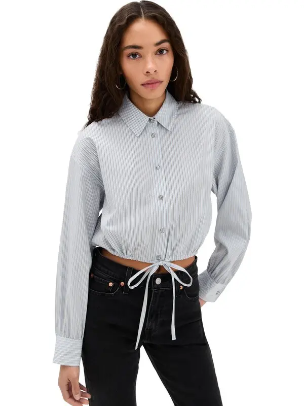 Rag & Bone Georgie Stripe Poplin Shirt - Fog Stripe