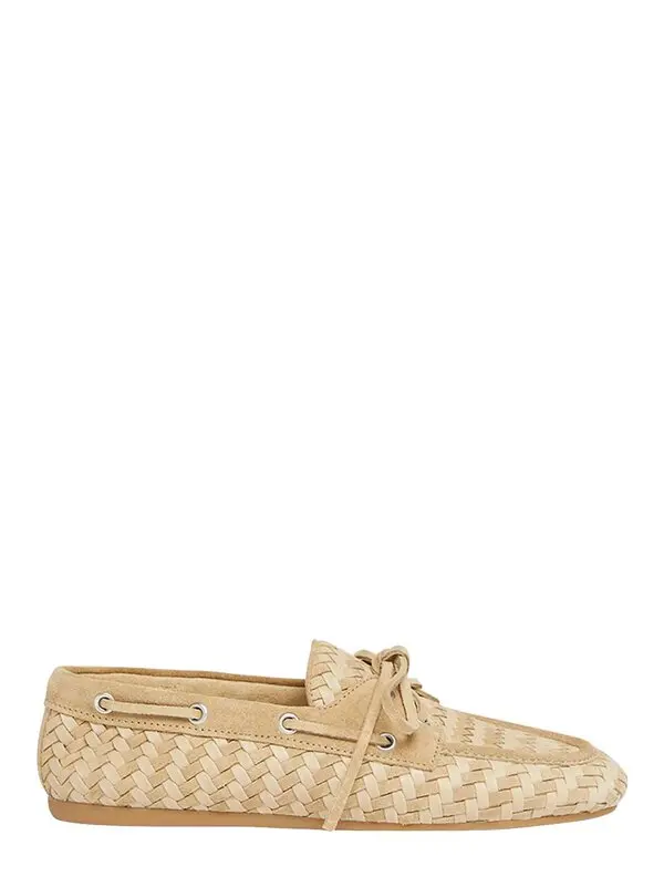Miu Miu Woven Suede And Leather Boat Shoes - Ecru