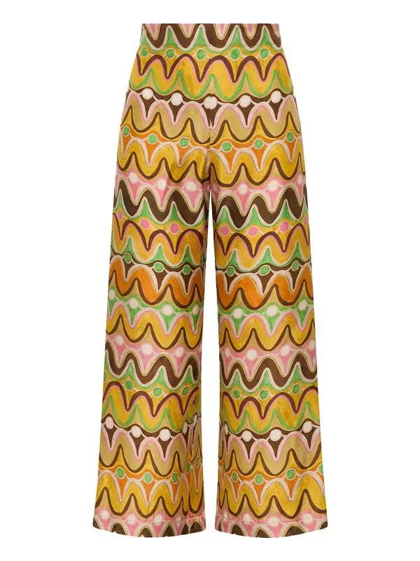 Malìparmi Printed Silk Twill Trousers - Yellow