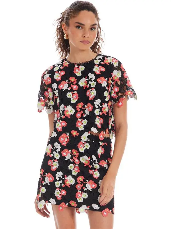 Allison Wren Lace Top - Black / Floral / Multicolor