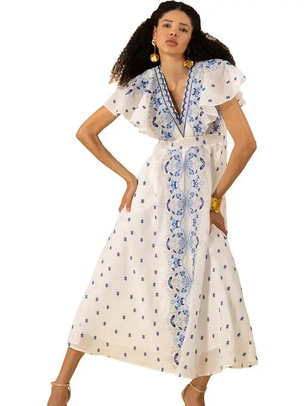 Hale Bob Elianna Embroidered Organza Maxi Dress - Blue