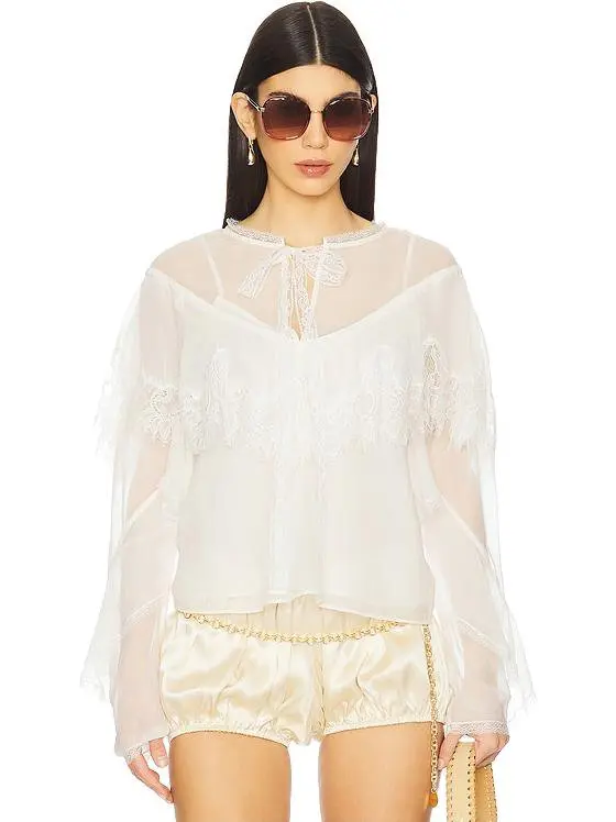 LoveShackFancy Afton Blouse - Ivory