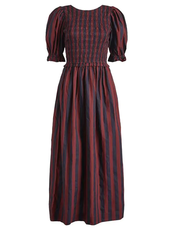DAMSON MADDER Tie Front Striped Midi Dress - Red And Navy