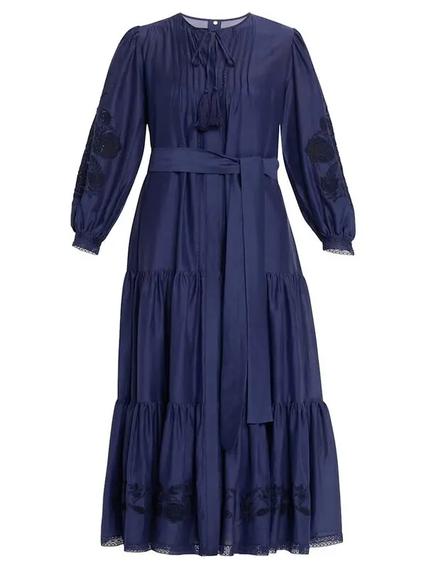 Kobi Halperin Shanice Floral-embroidered Maxi Dress - Indigo