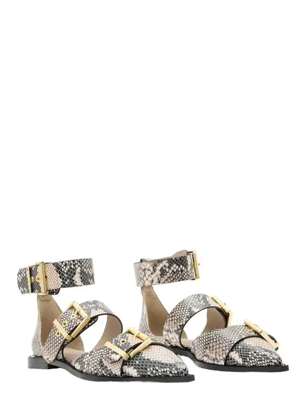 All Saints Sutton Snakeskin Embossed Pointed Toe Flats - Flow Ecru White