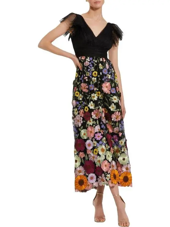 Mac Duggal Embroidered A-line Dress - Black Multi