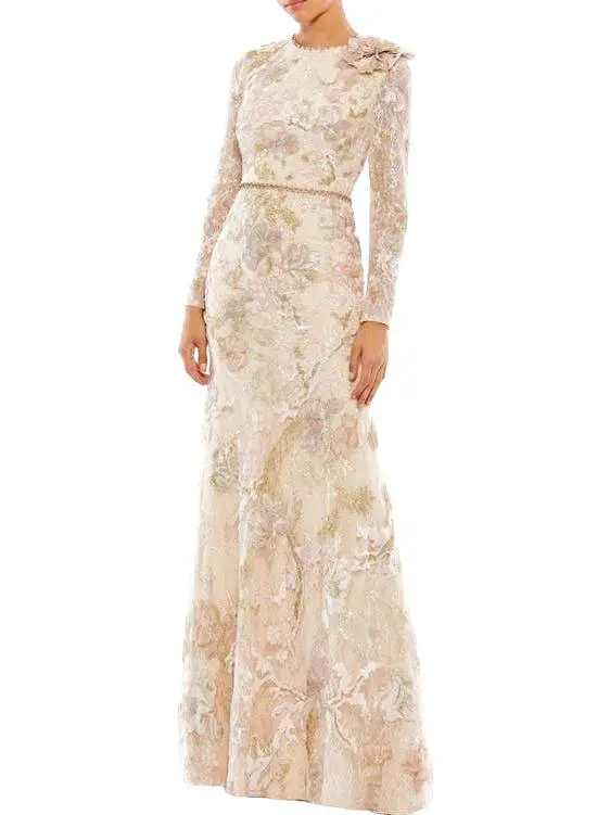Mac Duggal Floral Embroidered Lace Trumpet Gown - Blush