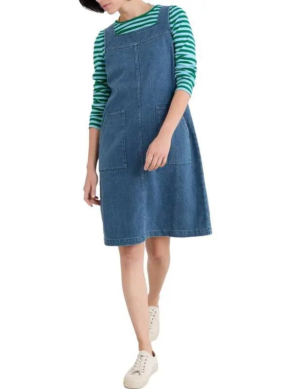 SEASALT CORNWALL Calican Pinafore Denim Dress - Mid Wash Grain
