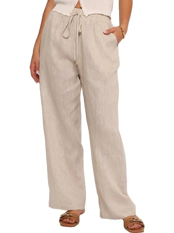 PETAL & PUP Wren Linen Wide Leg Pants - Beige