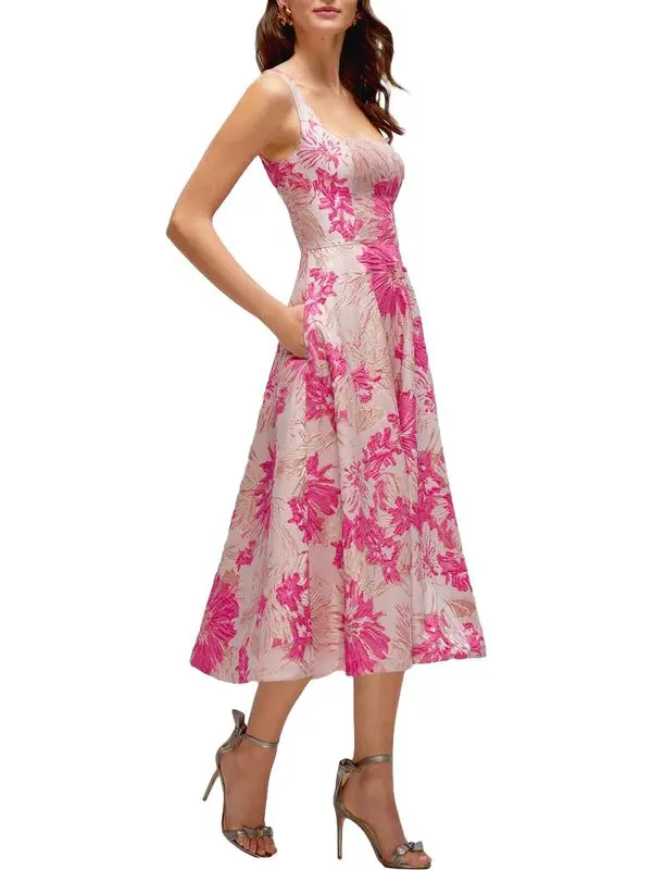 Dessy Collection Floral Jacquard Fit & Flare Midi Dress - Pink Multi