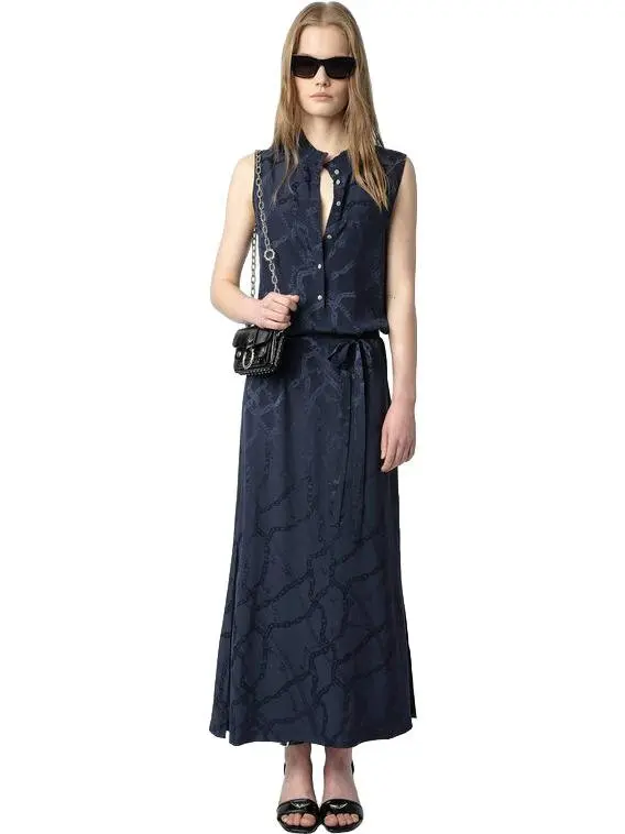 Zadig&Voltaire Raosi Belted Chain Print Silk Dress - Natural
