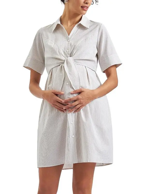 RIPE MATERNITY Bronte Tie Up Dress - Natural /white