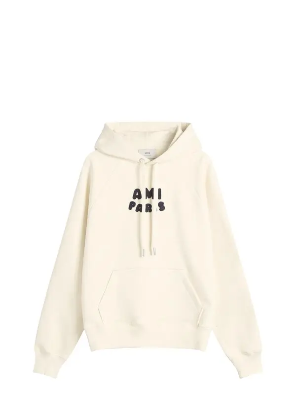 Ami Woven Logo Jersey Hoodie - White Cream