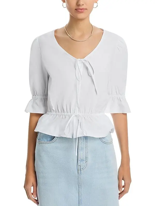 SINGLE THREAD Stretch Poplin Elbow Sleeve Top - Bright White
