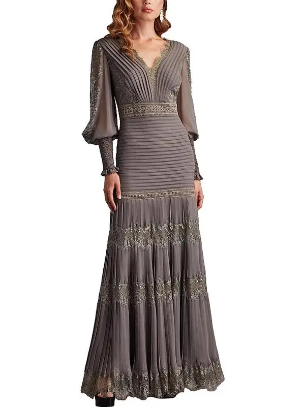 Tadashi Shoji Nyssa Bishop Sleeve Gown - Grey