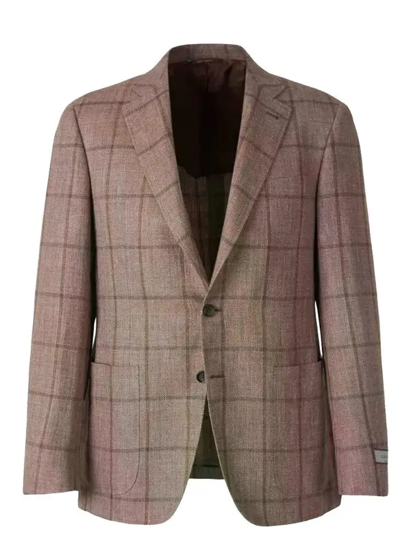 Canali Textured Checked Jacket - Brown