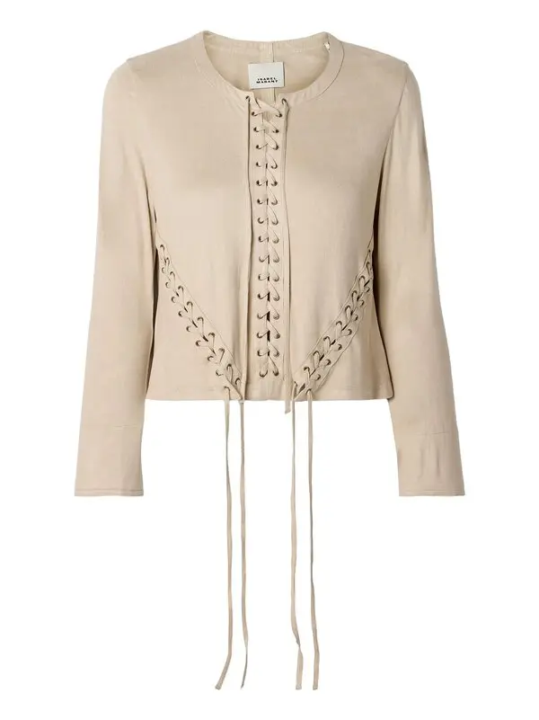 Isabel Marant Seatle Cropped Lace-up Brushed Stretch-jersey Top - Neutrals