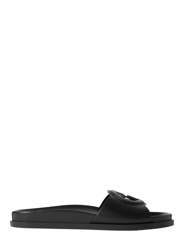 Gucci Cutout Leather Slides - Black