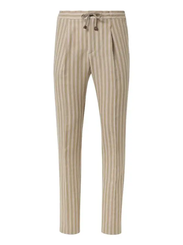 SLOWEAR Incotex Striped Cotton And Linen Tapered Pants - Brown