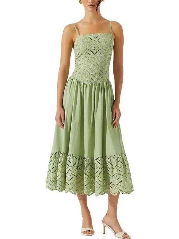 Astr The Label Nathalia Eyelet Dress - Sage