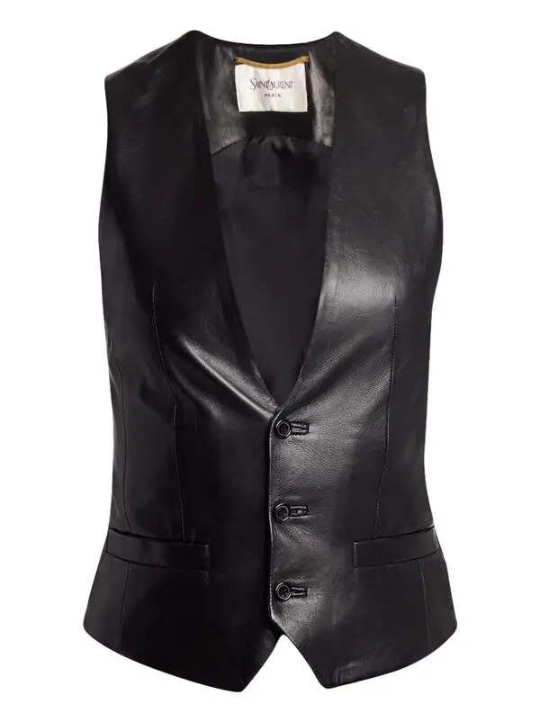 Saint Laurent Lambskin Leather Tailored Vest - Noir