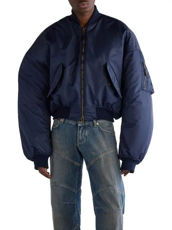 Balenciaga Round Satin Bomber Jacket - Dark Navy