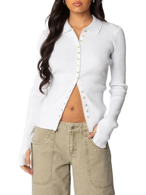 EDIKTED Mirielle Collar Rib Cardigan - White