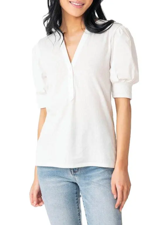 GIBSONLOOK Puff Sleeve Mixed Media Top - White
