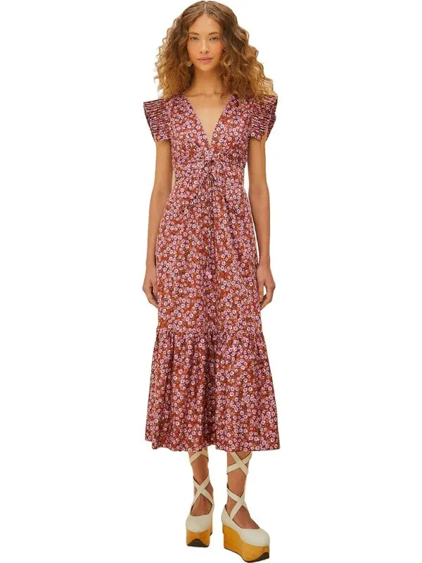 Farm Rio Brown Tiny Yard Butterfly Midi Dress - Tiny Yard Brown