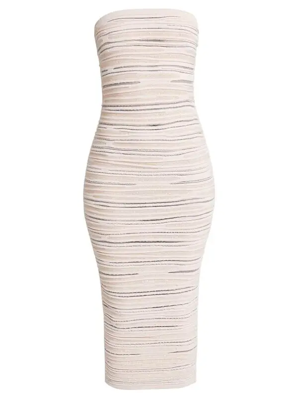 Balmain Strapless Glitter Body-con Midi Dress - Beige Multi