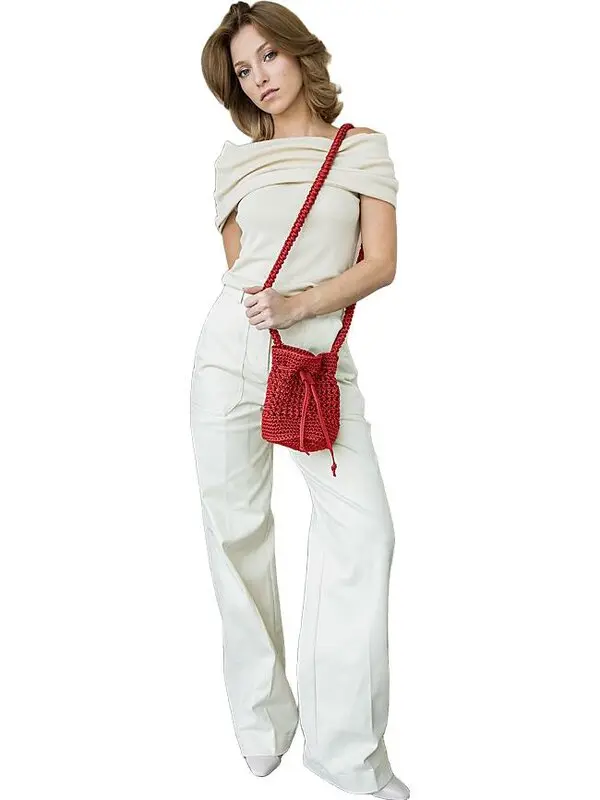 Binge Knitting Mara Woven Drawstring Satchel - Ruby
