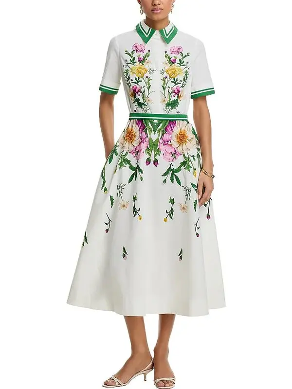 Rickie Freeman For Teri Jon Cotton Flower Print Shirt Dress - Ivory Multi