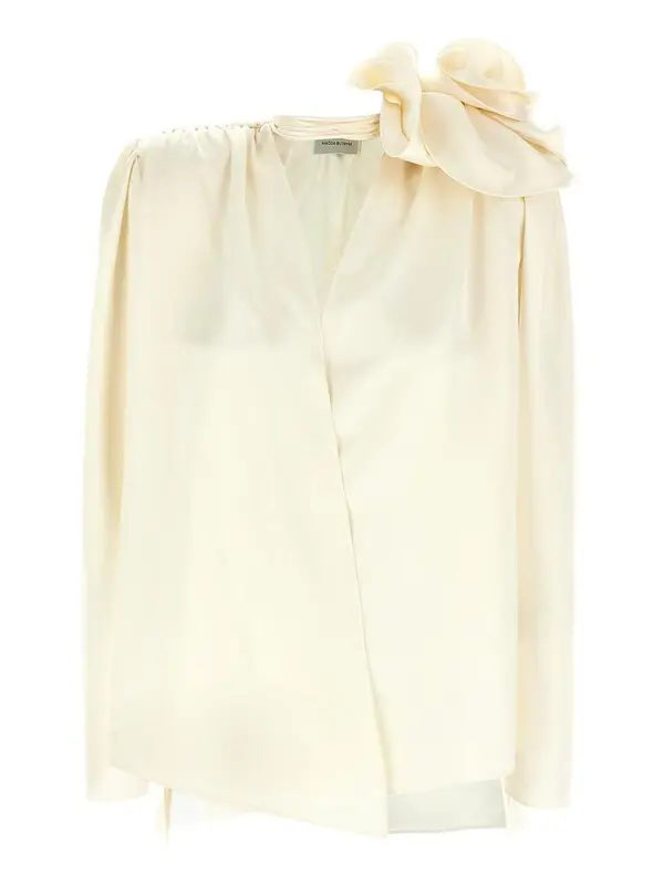 Magda Butrym Silk Blouse With Floral Brooch - White