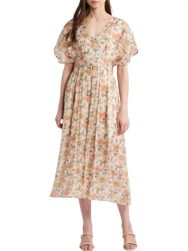 QUINCY MAE Floral Dolman Sleeve Midi Dress - Peach Floral