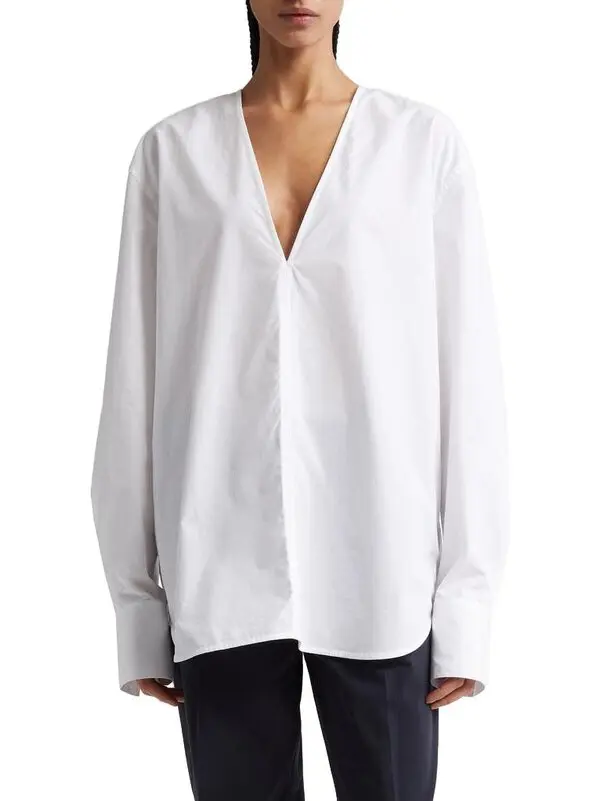 TOTÊME Deep V-neck Organic Cotton Tunic Top - White
