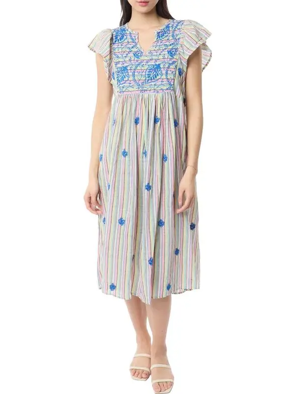 Calypso St. Barth Rugby Dress - Rainbow/blue