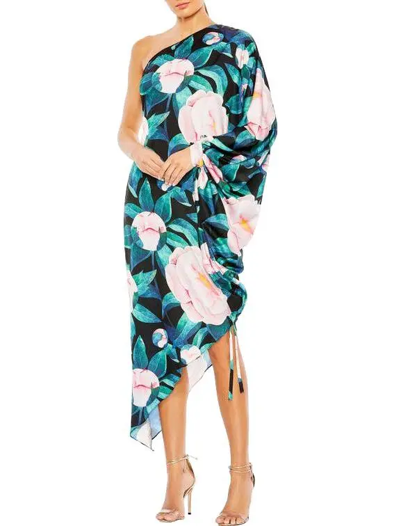 Mac Duggal Floral One-shoulder Dress - Black Multi
