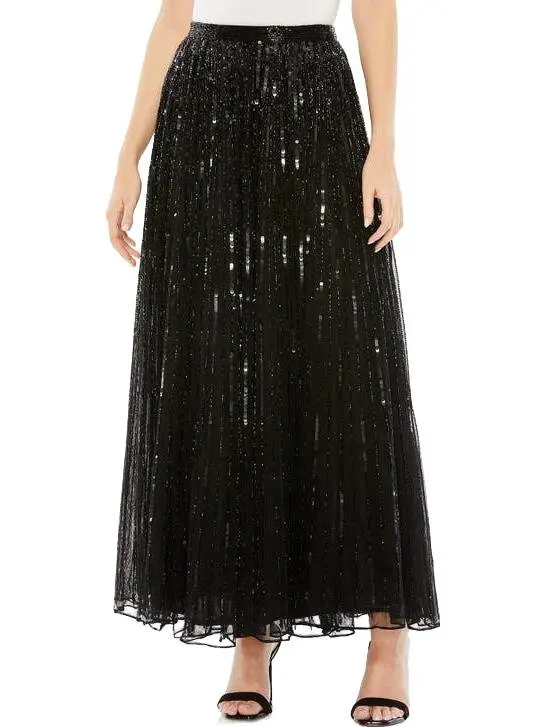 Mac Duggal Long Sequin Embellished Chiffon Evening Skirt - Black