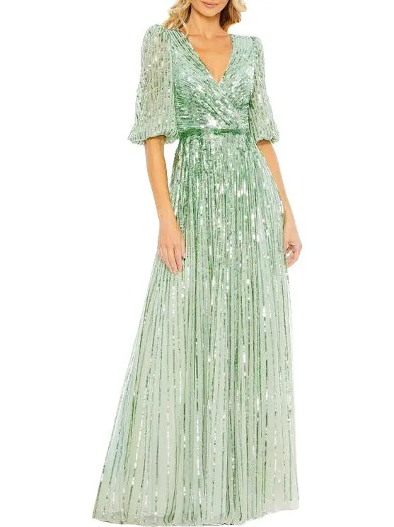 Mac Duggal Sequined Tulle Gown - Sage