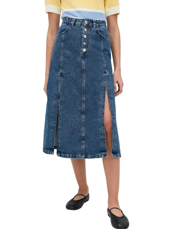ALIGNE Troy Midi Denim Skirt - Mid Blue