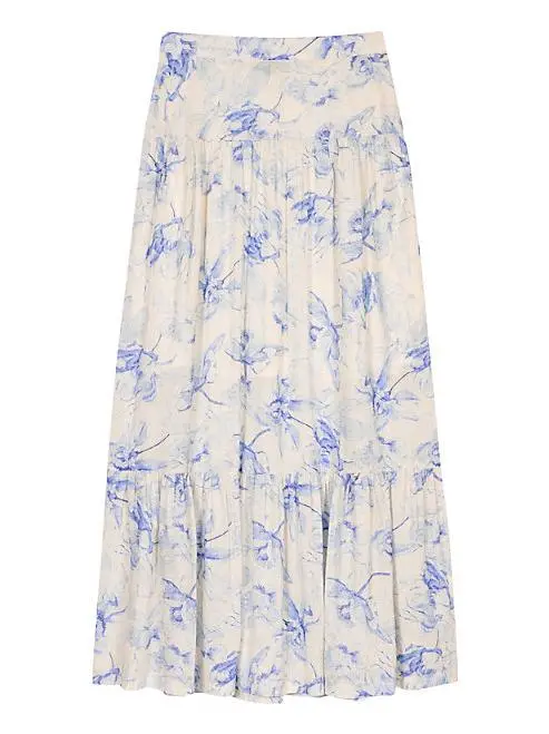 Maje Floral-print Linen-blend Maxi Skirt - Bleus